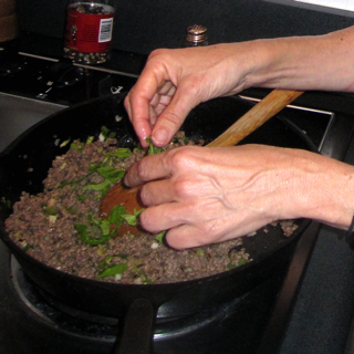Peggy Lampman's Friday dinnerFeed: Larp (Thai beef in cabbage leaves)