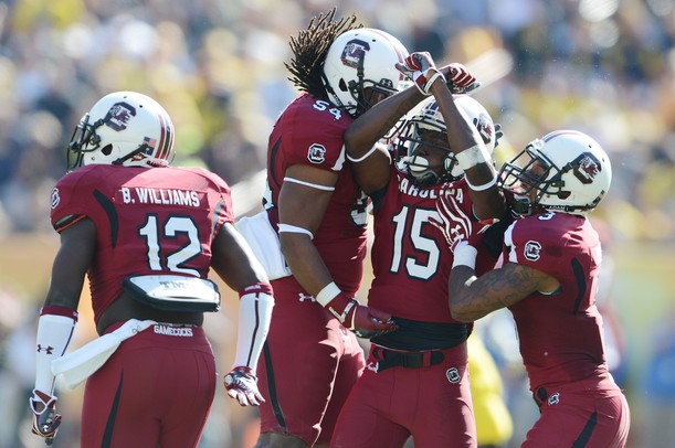 Images from Michigan's 33-28 loss to South Carolina in the Outback Bowl