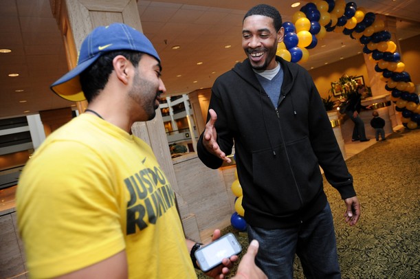 Michigan basketball pep rally at Atlanta hotel