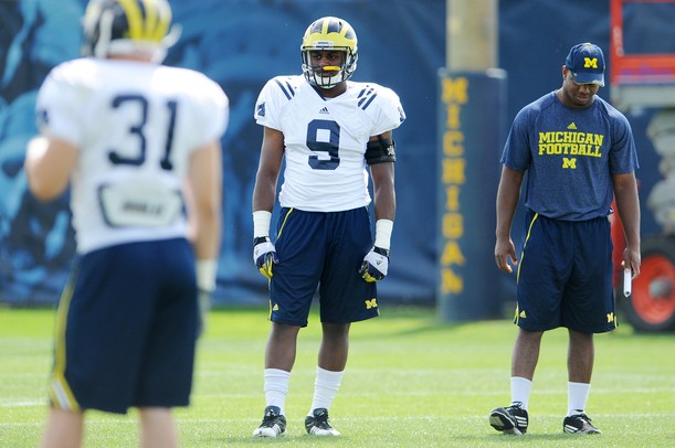 Images from Michigan football fall camp practice at Al Glick Field House