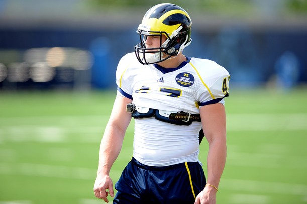 Images from Michigan football fall camp practice at Al Glick Field House