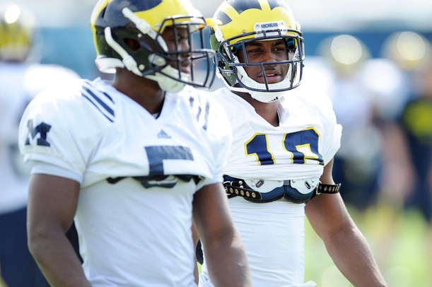 Images from Michigan football fall camp practice at Al Glick Field House