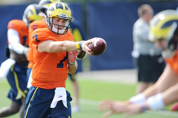 Images from Michigan football fall camp practice at Al Glick Field House