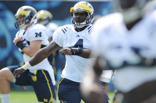 Images from Michigan football fall camp practice at Al Glick Field House