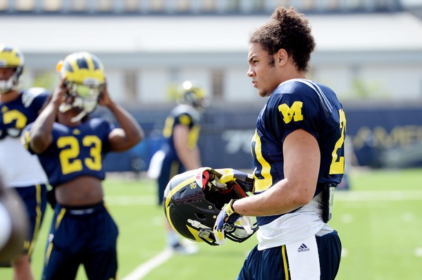 Images from Michigan football fall camp practice at Al Glick Field House