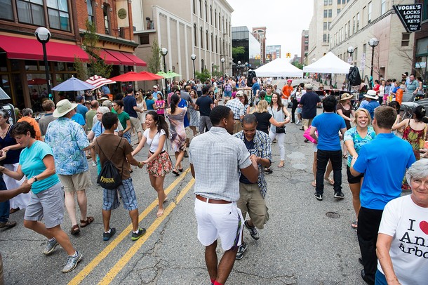 Images from Dancing in the Streets in downtown Ann Arbor