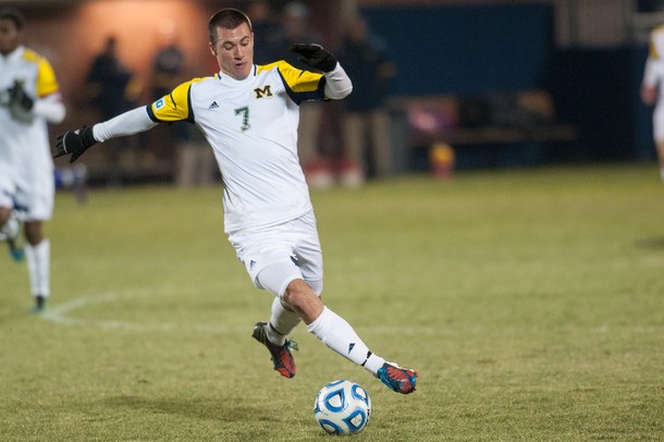 Images from Fabio Pereira's hat trick in Michigan soccer's NCAA tourney win