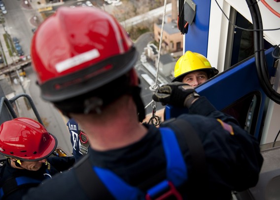 Rescue team simulates crane rescue on downtown Ann Arbor high-rise