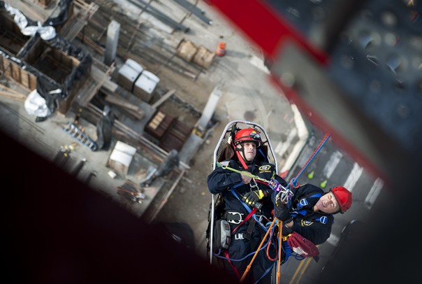 Rescue team simulates crane rescue on downtown Ann Arbor high-rise